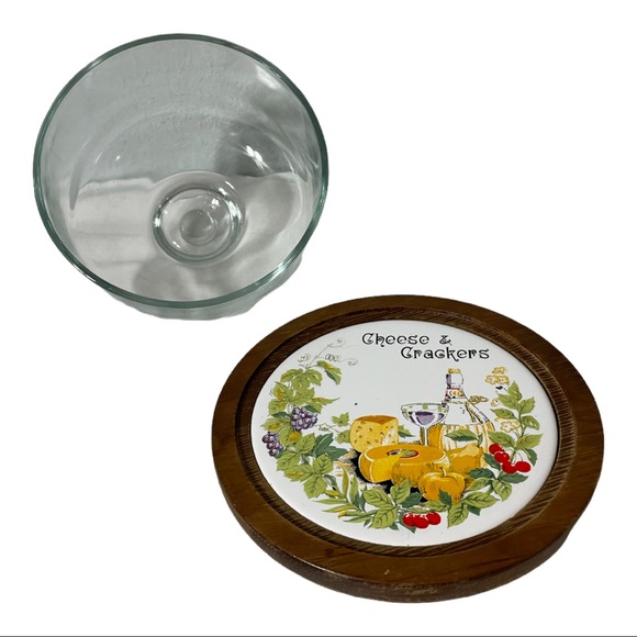 Dining | Vintage Cheese Crackers Wooden Platter With Glass Cover | Poshmark